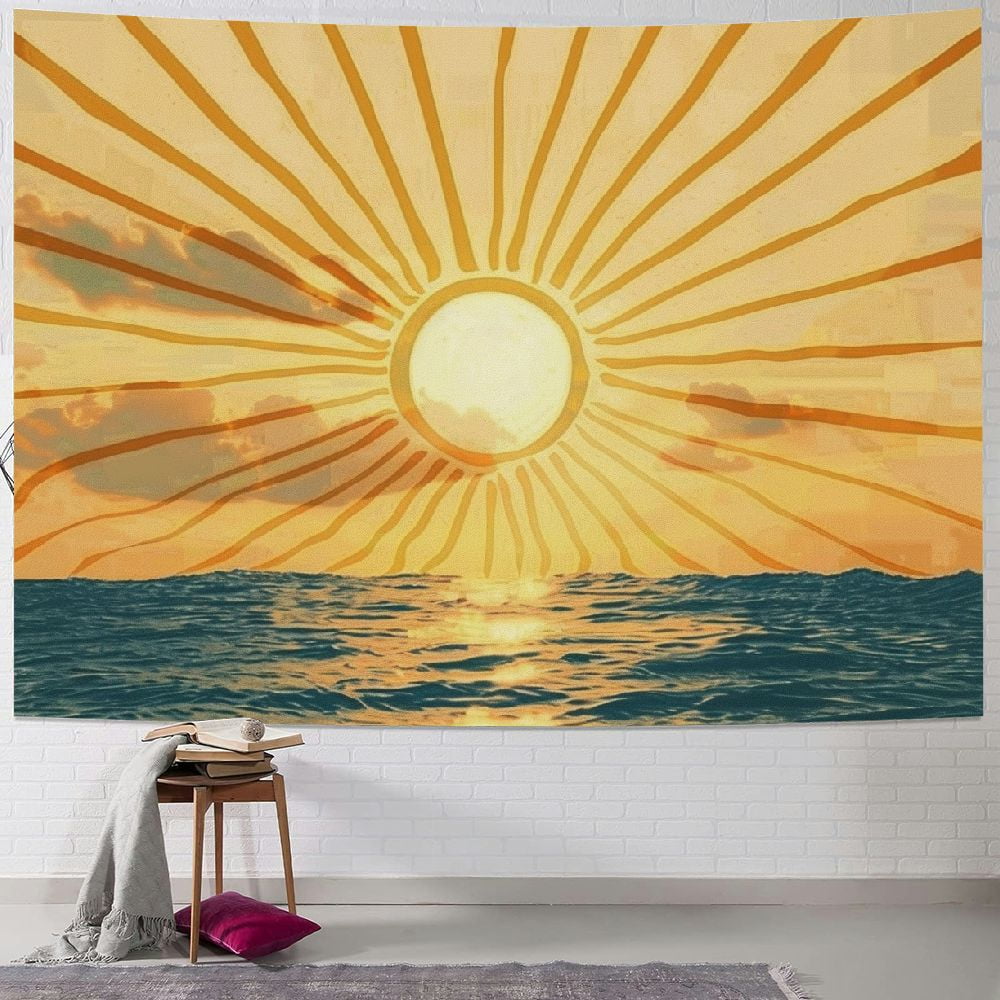 Fenyluxe Mid Century Boho Sunrise Tapestry Abstract Sunset Sun Waves ...