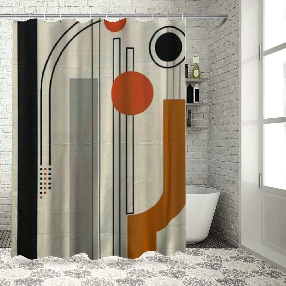 Fenyluxe Mid Century Shower Curtain Boho Minimalist Abstract Arch Sun Simple Lines Geometric ...