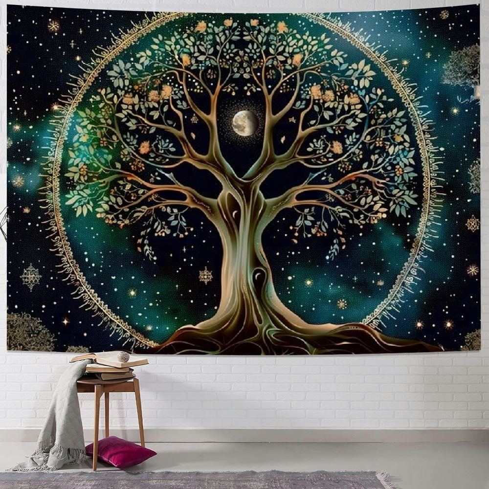 Fenyluxe Moon Phase Tree of Life Tapestry Nature Flower Plant Butterfly ...
