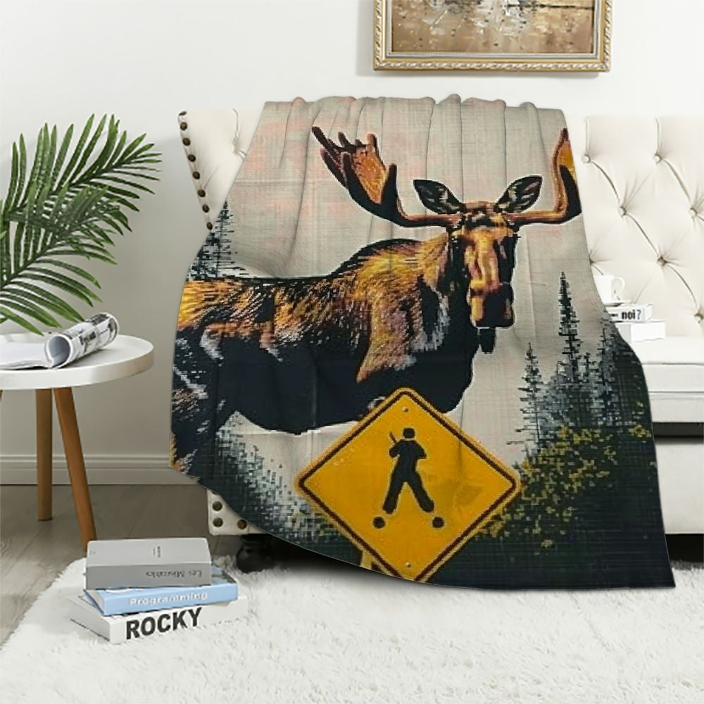 Fenyluxe Moose Throw Blanket, Canadian Road Traffic Warning Sign with ...