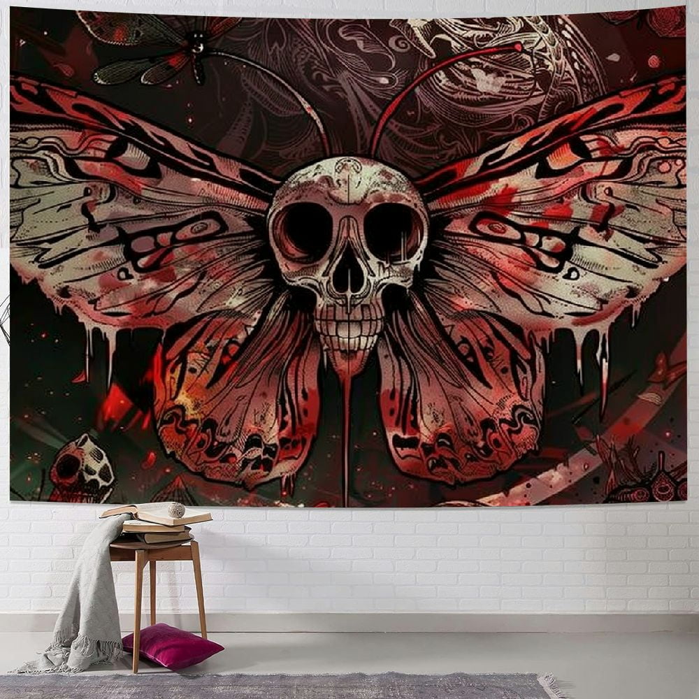 Fenyluxe Moth Tapestry Skull Gothic Crow Bat Tapestries Wall Hanging ...