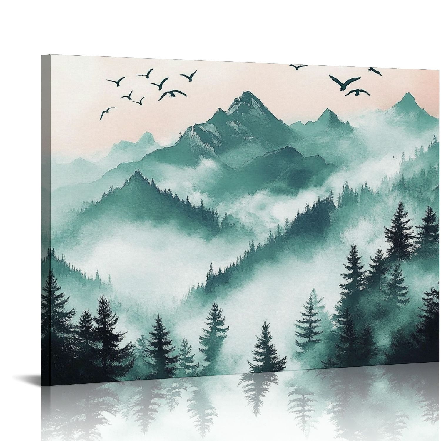 Fenyluxe Mountain Birds Trees Canvas Wall Art Decor Ready To Hang ...