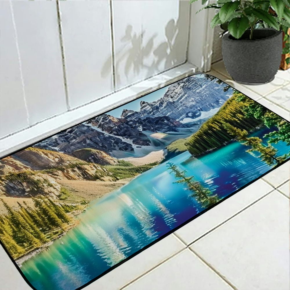 Fenyluxe Mountain Lake Pine Trees Blue Sky Low-Profile Floor Mats ...