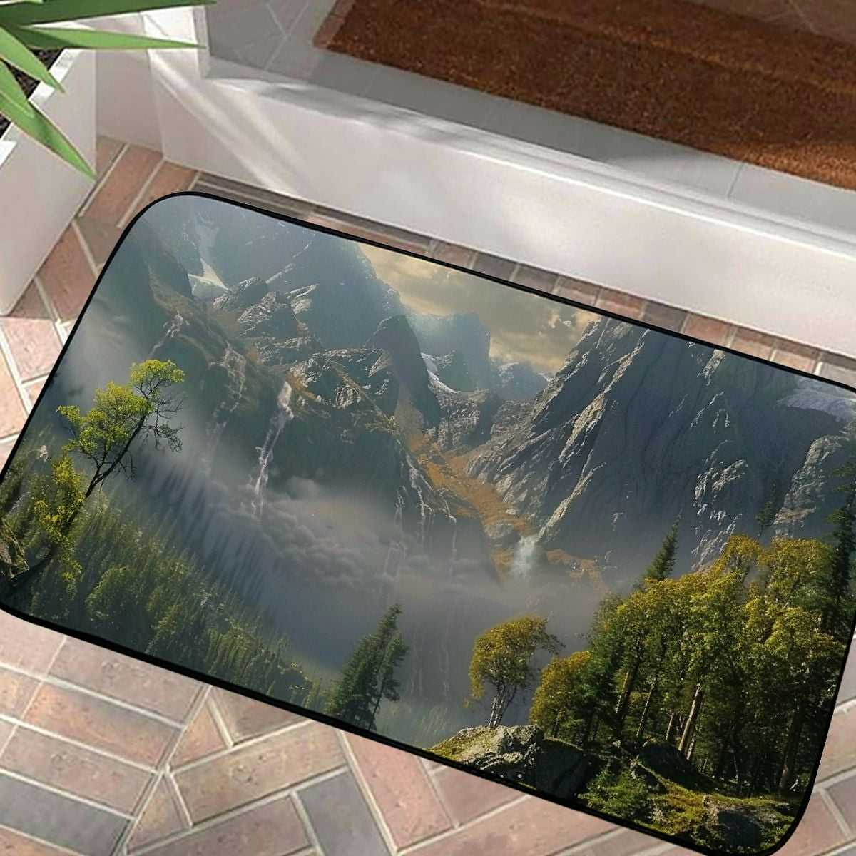 Fenyluxe Mountain Lake Trees Low-Profile Floor Mats, Front Door Mat for ...