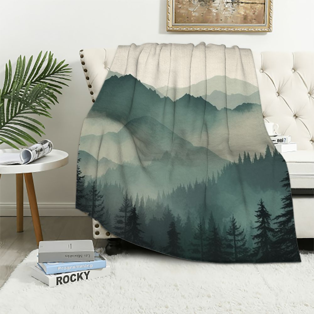 Fenyluxe Mountain Range Trees Clouds Print Throw Blanket - Super Soft ...