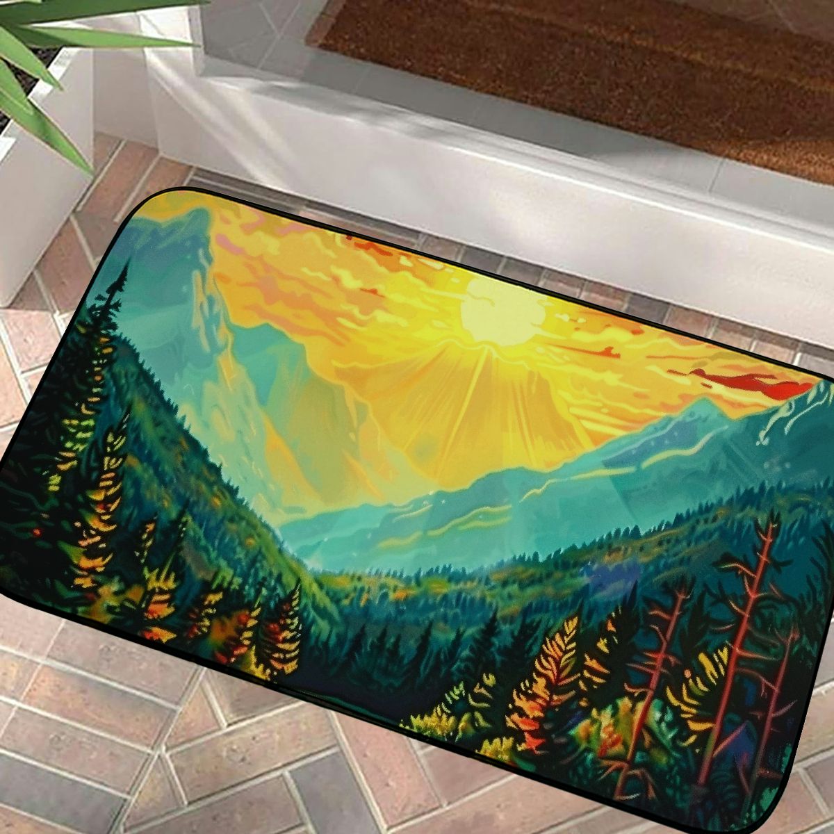 Fenyluxe Mountain River Sun Low-Profile Floor Mats, Front Door Mat for ...