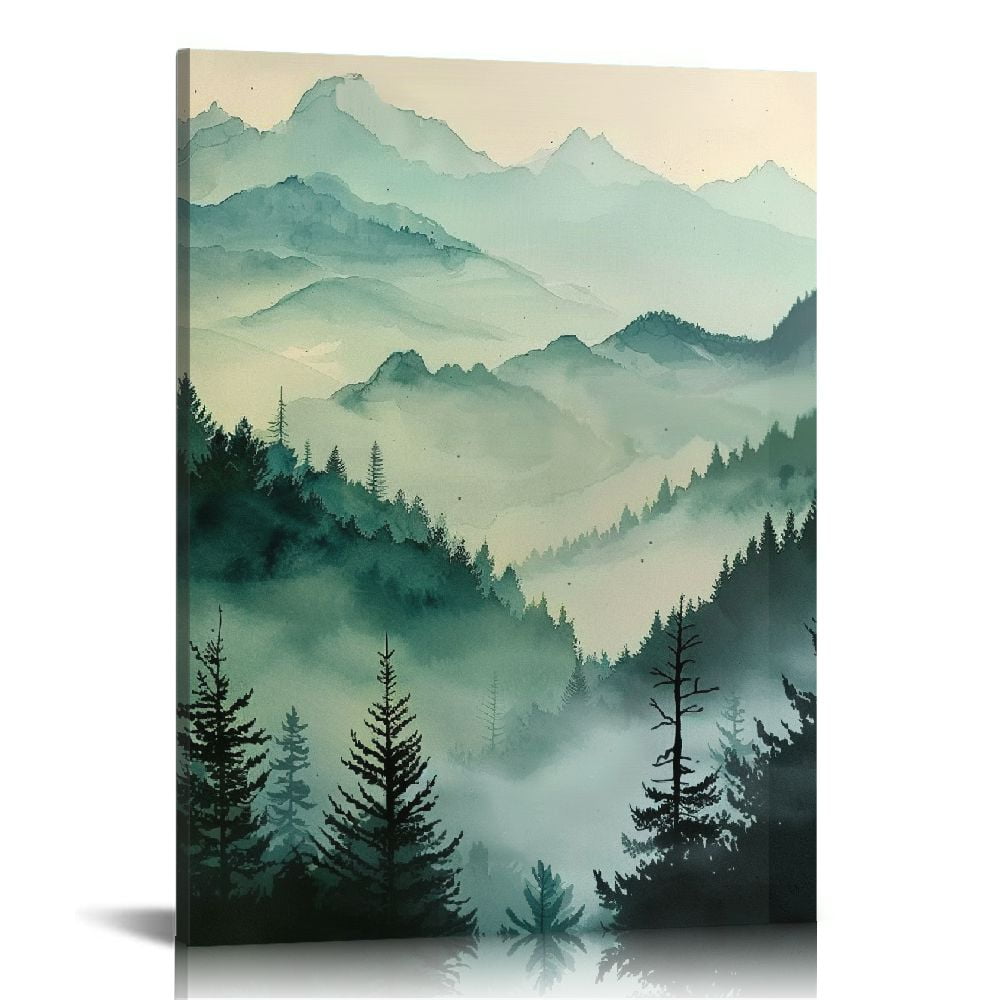 Fenyluxe Mountain Wall Art DecorSage Green Forest Canvas Wall Art ...