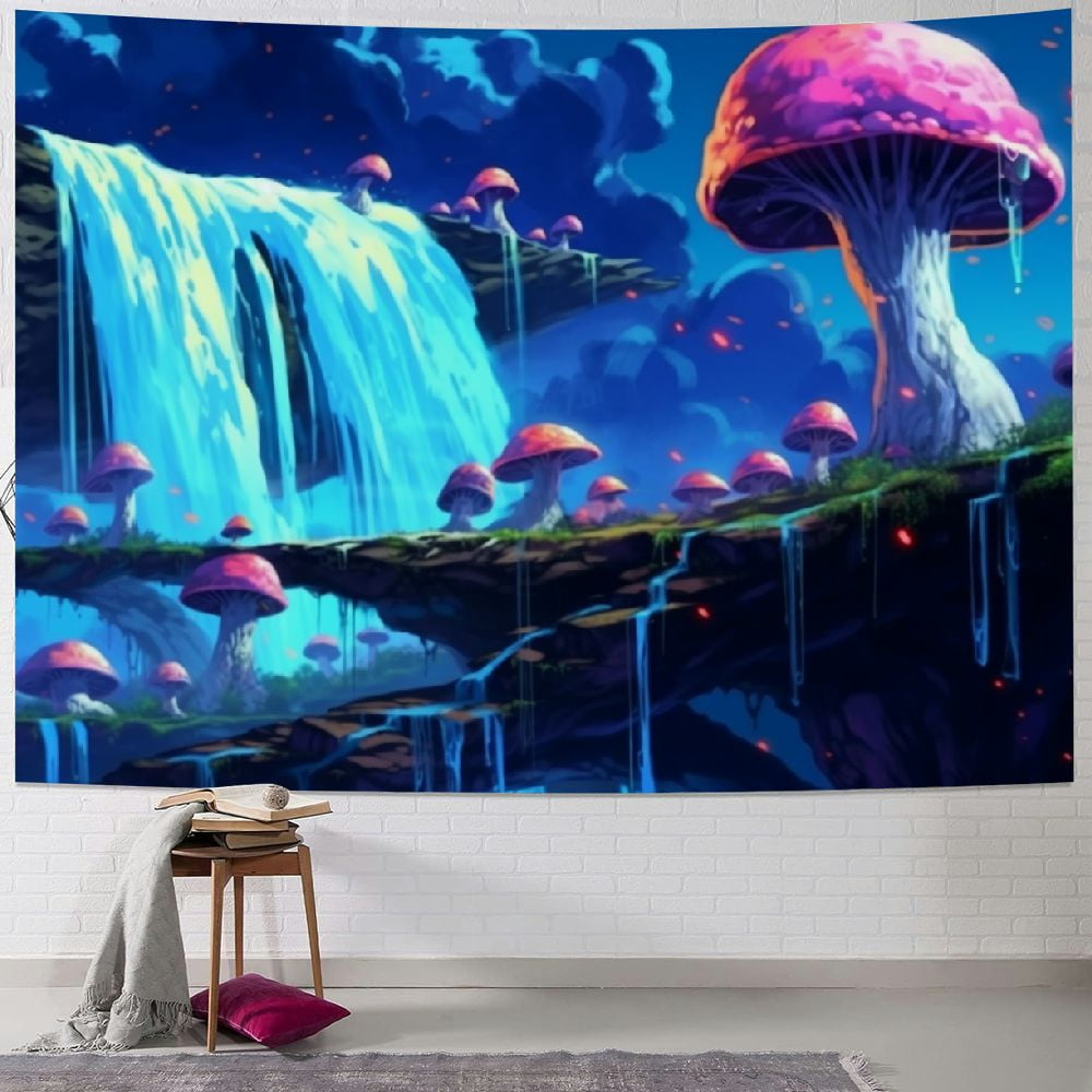 Fenyluxe Mushroom Waterfall Tapestry Nature Tapestry Landscape Tapestry ...