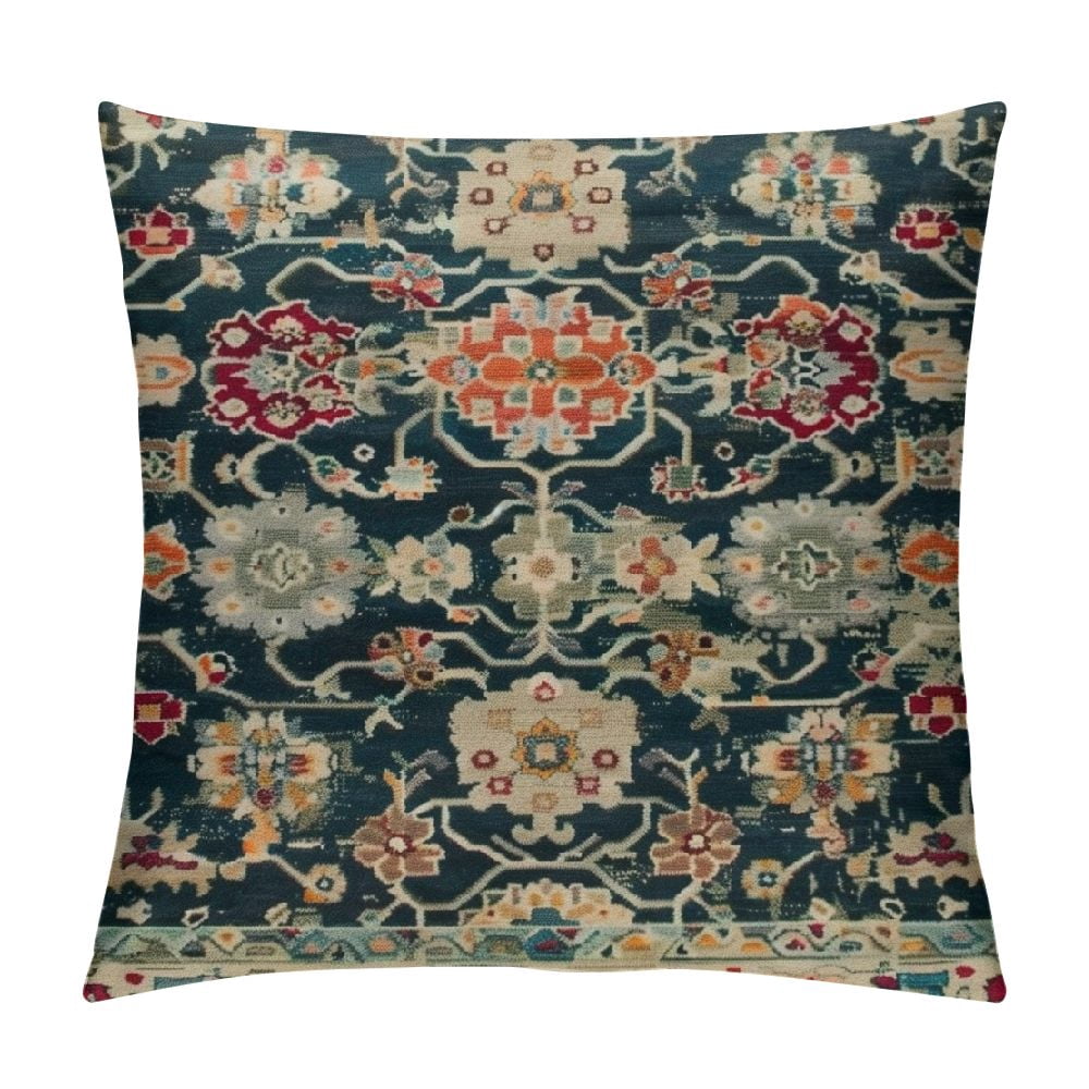 Fenyluxe Navy Blue Boho Pillow Covers,Teal Ethnic Design Throw Pillows ...