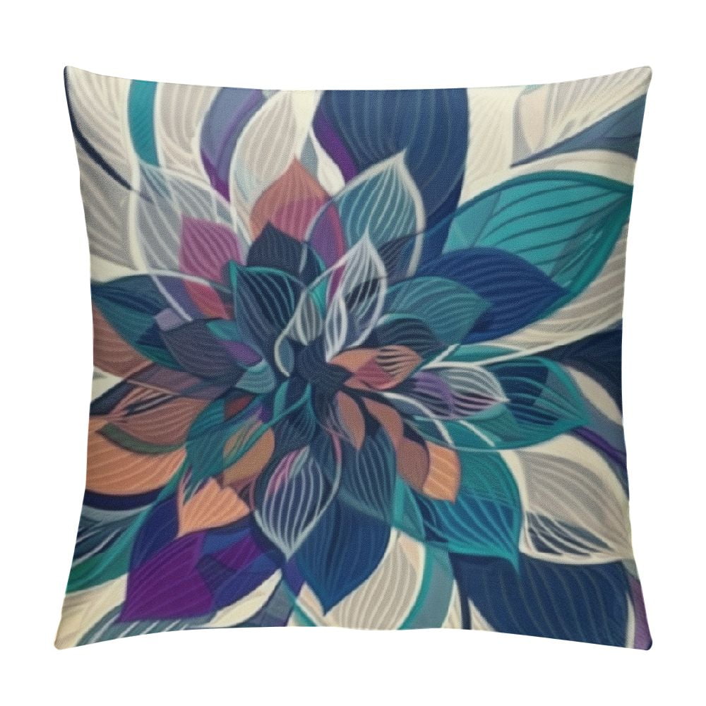 Fenyluxe Navy Blue Teal Pillow Covers Dahlia Floral Grey Beige Lumbar ...