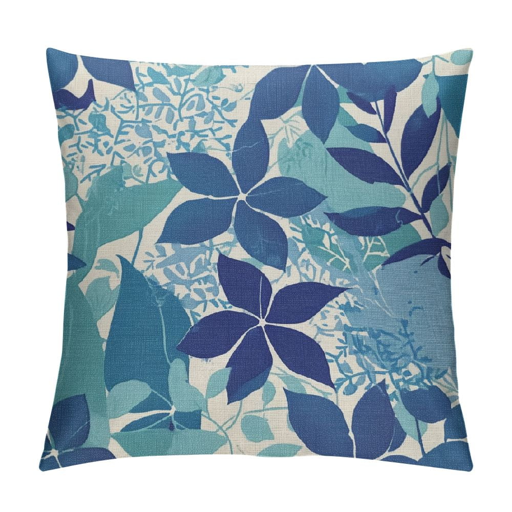 Fenyluxe Navy Blue Teal Pillow Covers Modern Dahlia Floral Decorative ...