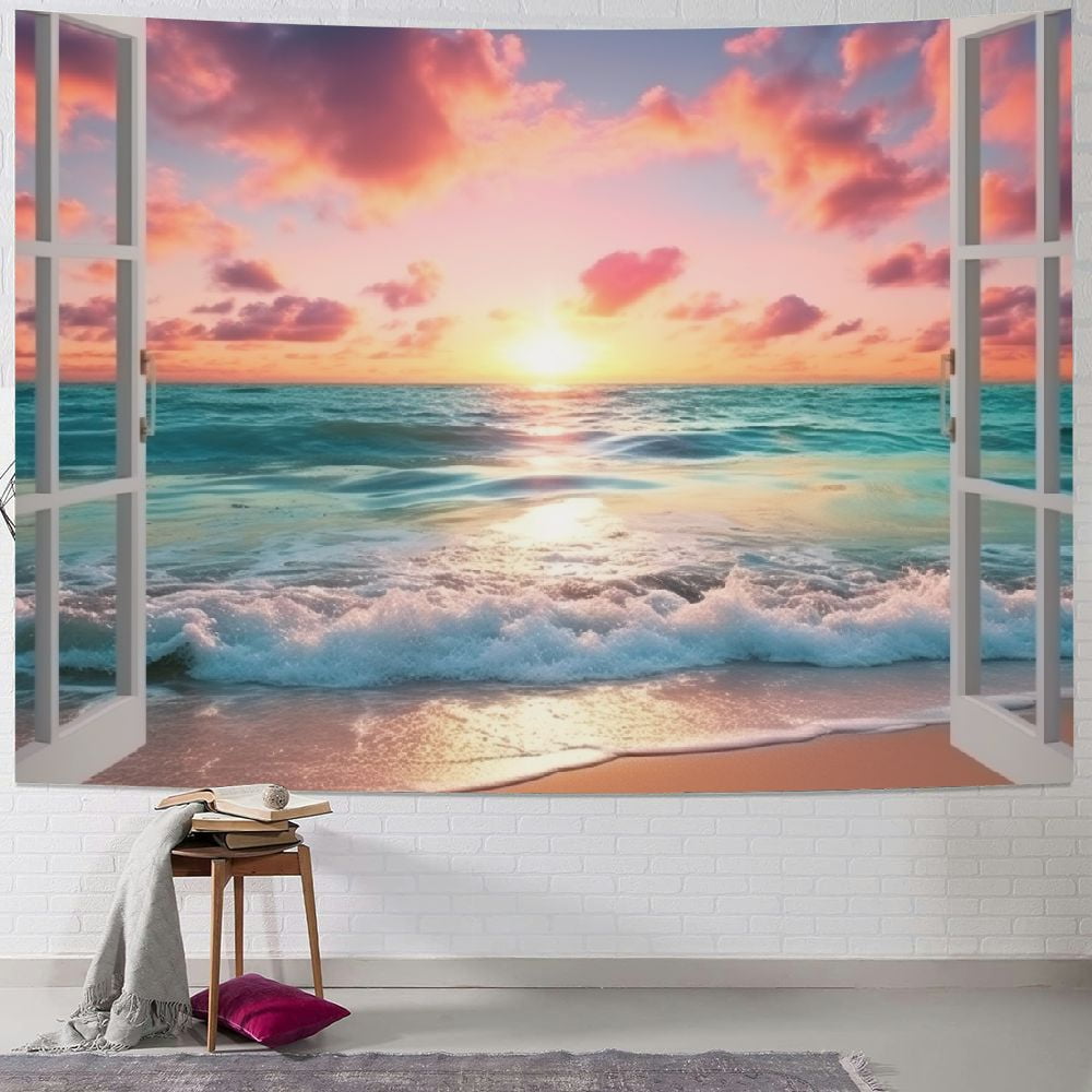 Fenyluxe Ocean Tapestry Wall Hanging Sea Beach Sunset Wall Tapestry ...