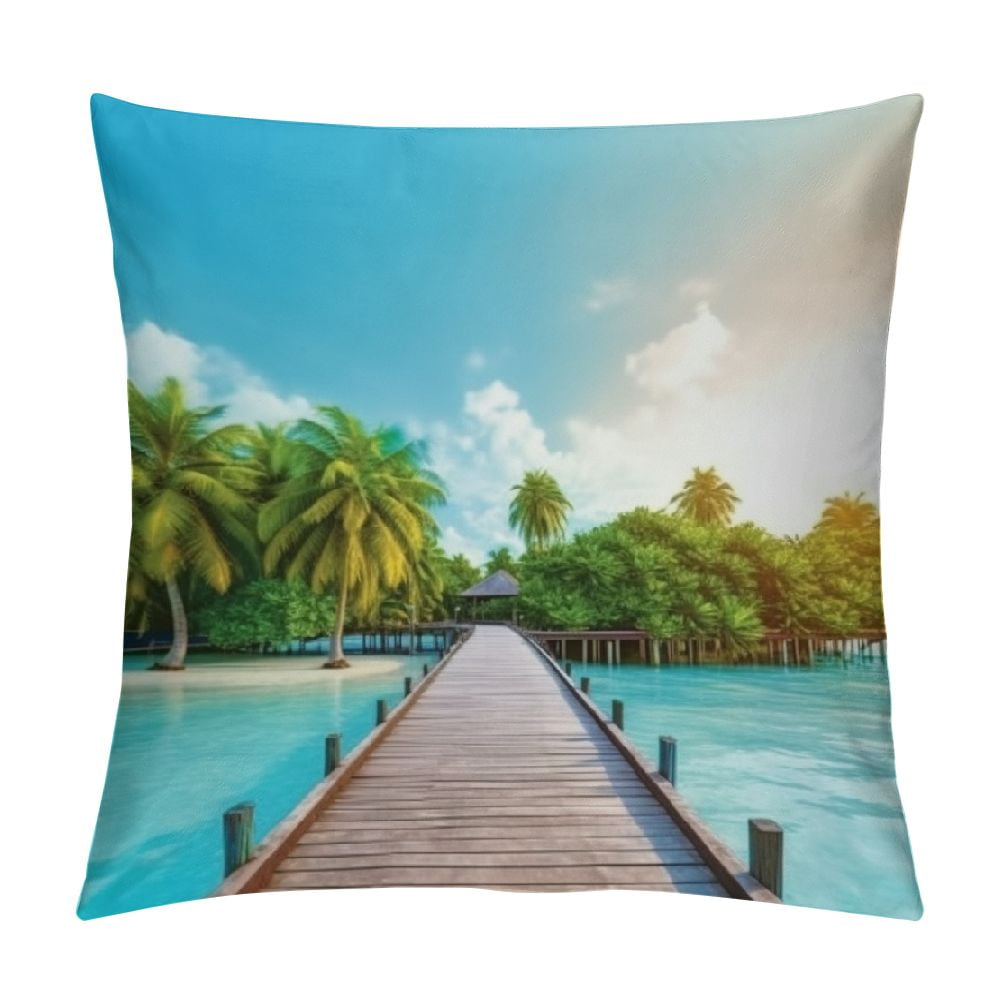 Fenyluxe Palm Trees Blue Sky Wooden Dock Pillow Covers for Couch Sofa ...