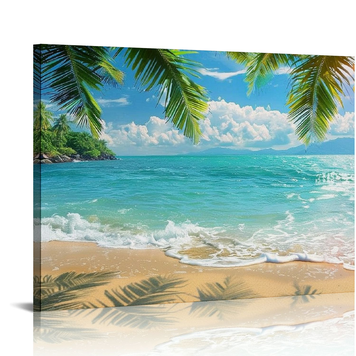 Fenyluxe Palm Trees Ocean Blue Sky Canvas Ready to Hang Wall Decor for ...