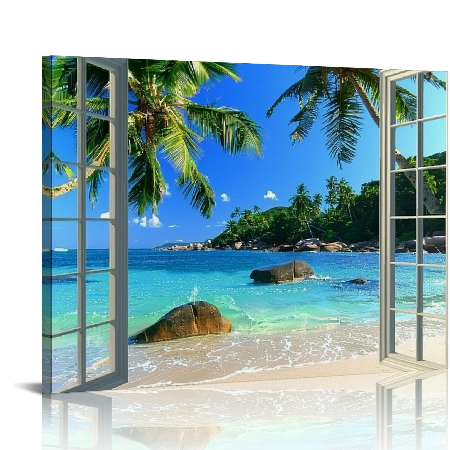 Fenyluxe Palm Trees Rock Ocean Canvas Print Ready to Hang - Home Art ...