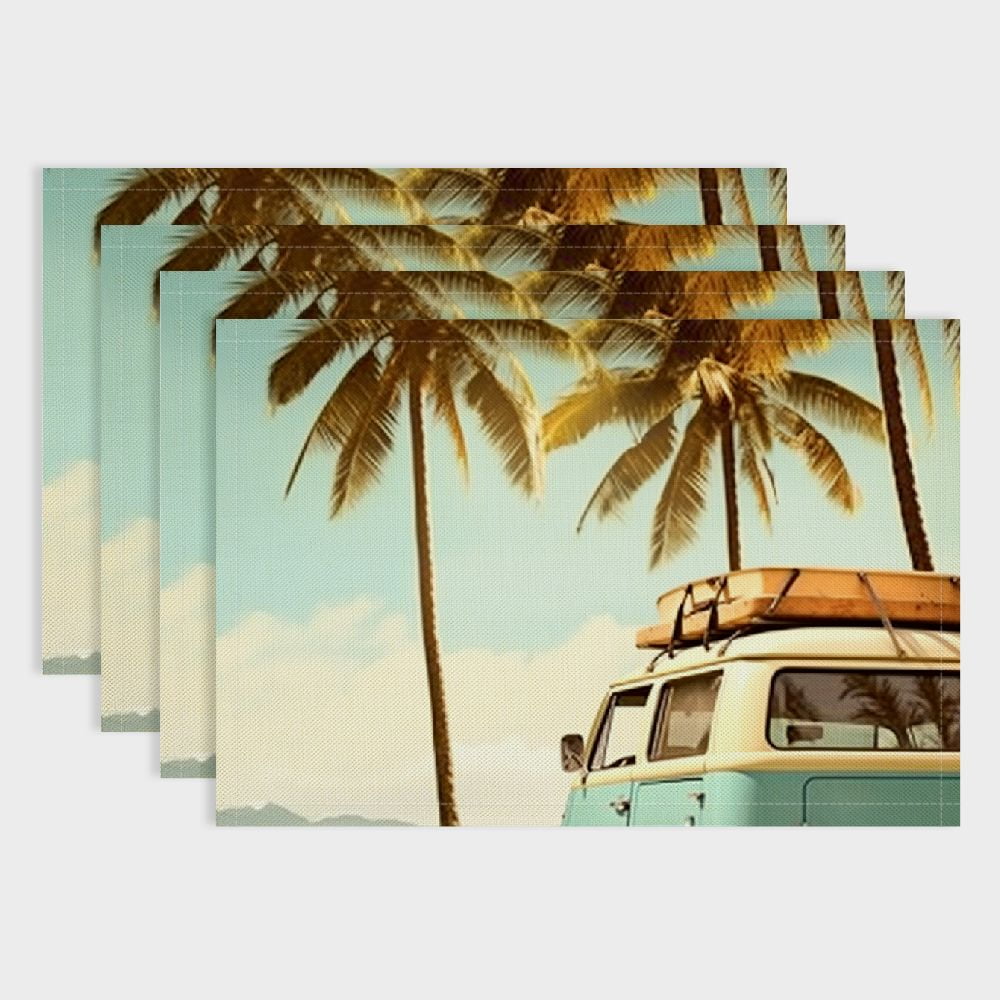 Fenyluxe Palm Trees Table Mats Set of 4 Linen Dining Placemats for Home ...