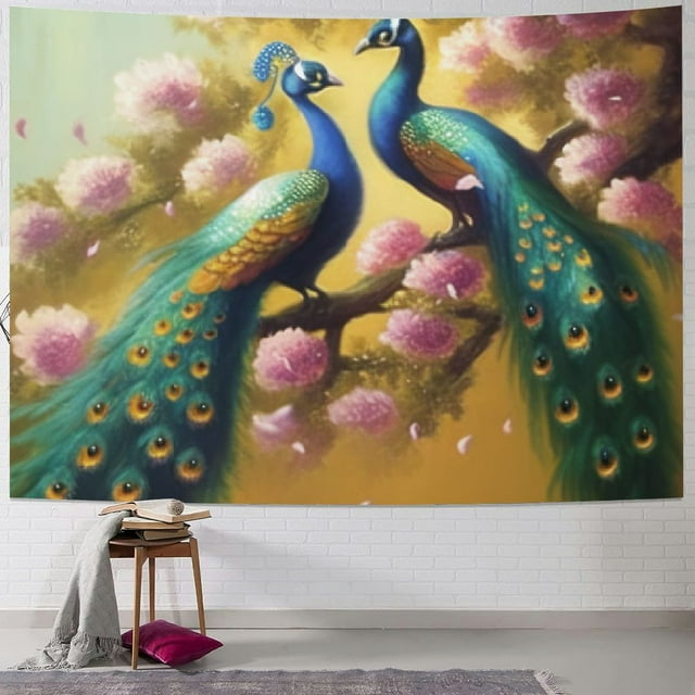 Fenyluxe Peacock Tapestry Vintage Colorful Flowers Noble Peacocks ...