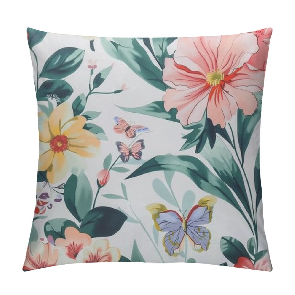 Fenyluxe - Pillow Cases, Pink Botanical Floral Flowers Green Tree ...