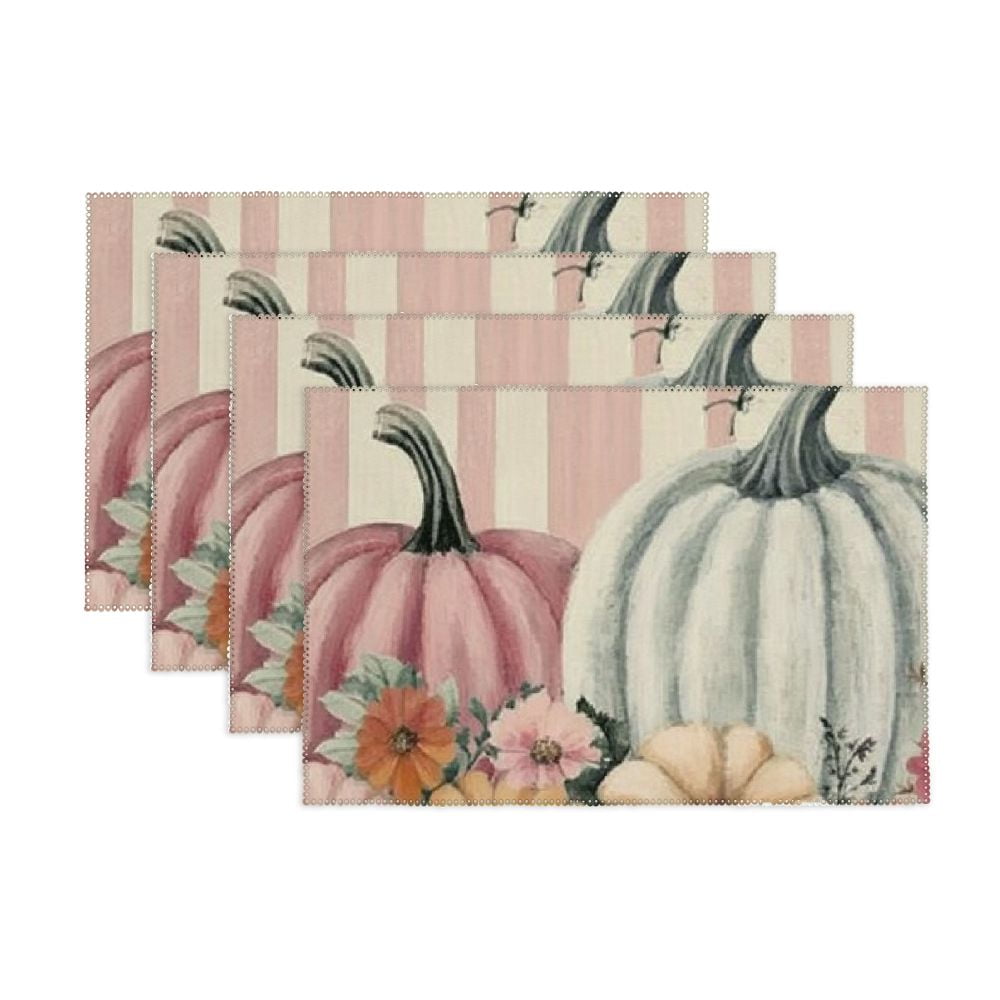 Fenyluxe Pink Pumpkins Eucalyptus Fall Placemats Set of 4, Autumn ...