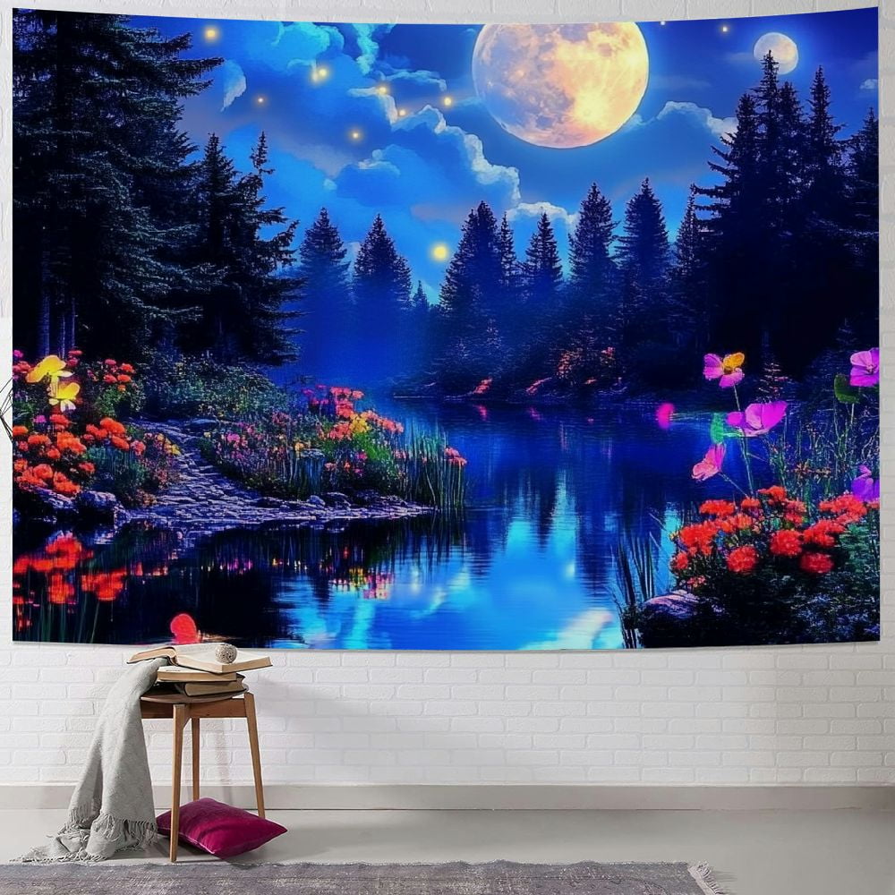 Fenyluxe Posters Forest Moon Wall Tapestry for Bedroom,Space Starry Sky ...