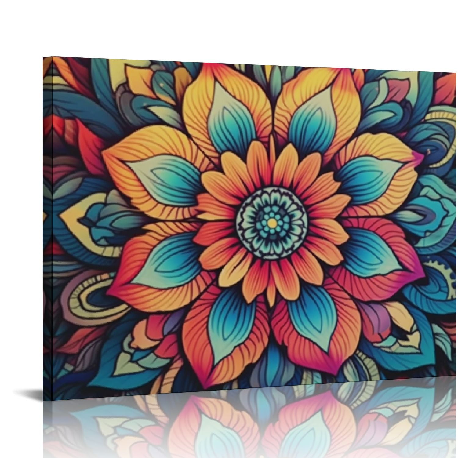 Fenyluxe Psychedelic Flowers Canvas Wall Art Decor Ready To Hang for ...