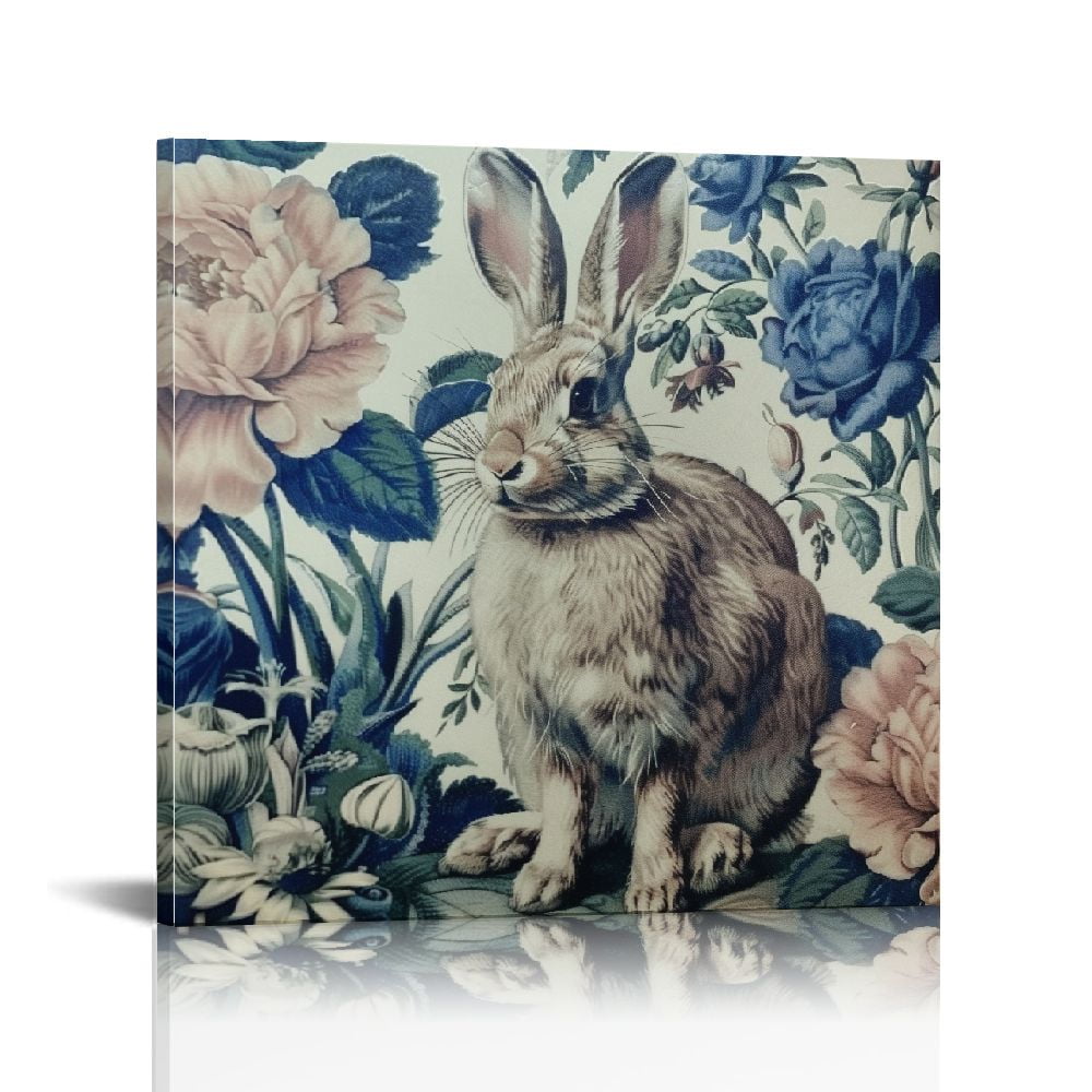 Fenyluxe Rabbit Flower Wallpaper Print on Canvas Wall Art Ready to Hang ...