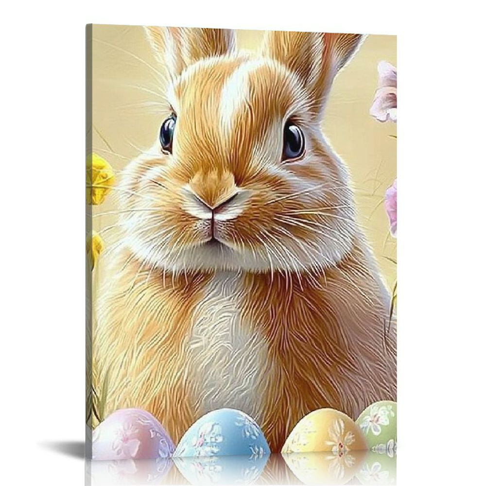 Fenyluxe Rabbit In Front Of Vintage Eggs Farmhouse Flowers Bunny Wall ...