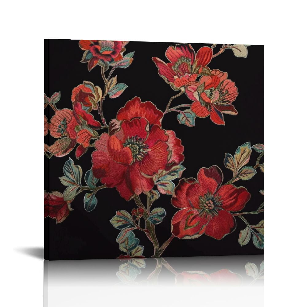 Fenyluxe Red Flower Canvas Print Art Modern for Living Room Decor ...