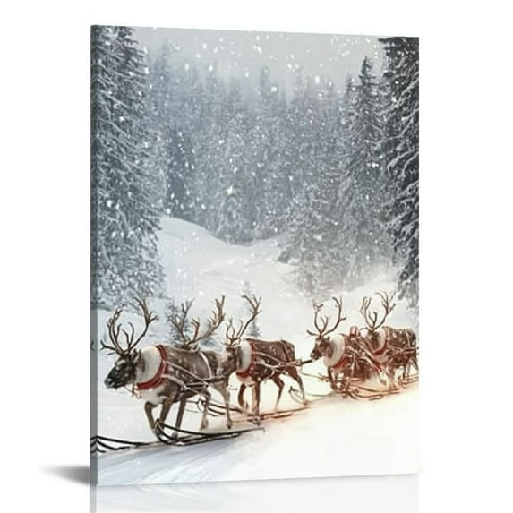 Fenyluxe Reindeer, Sleigh, Snow Canvas Print Home Decor for Bathroom ...