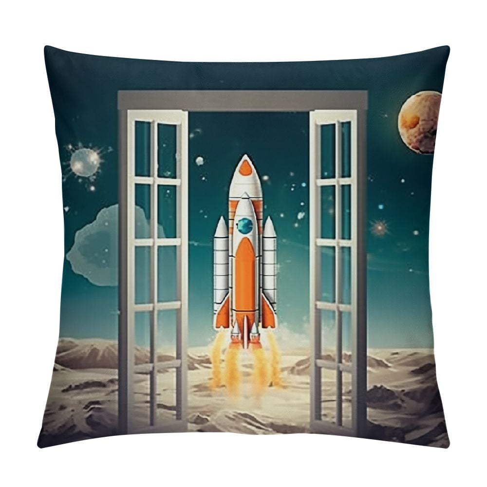 Fenyluxe Rocket Planets Space Shuttle Pillow Cushion Covers Short Plush ...