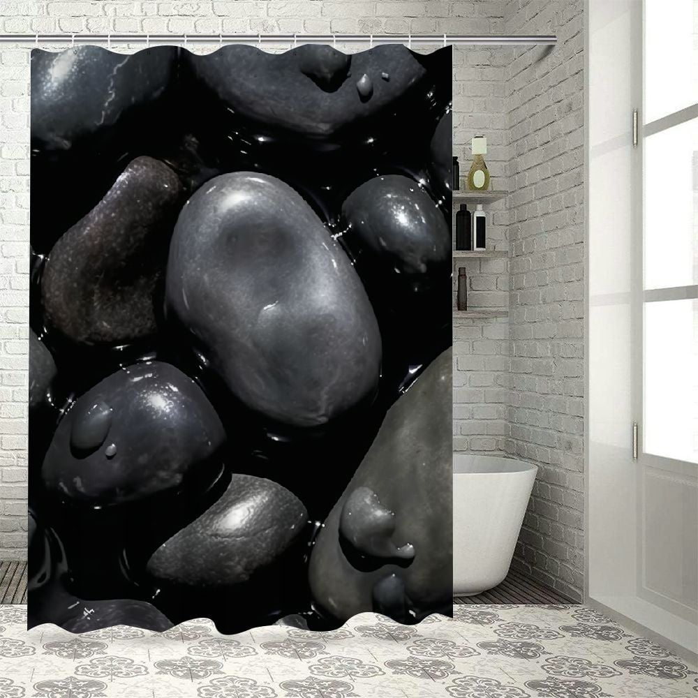 Fenyluxe Rocks Water Droplets Black Background Pretty Shower Curtain ...