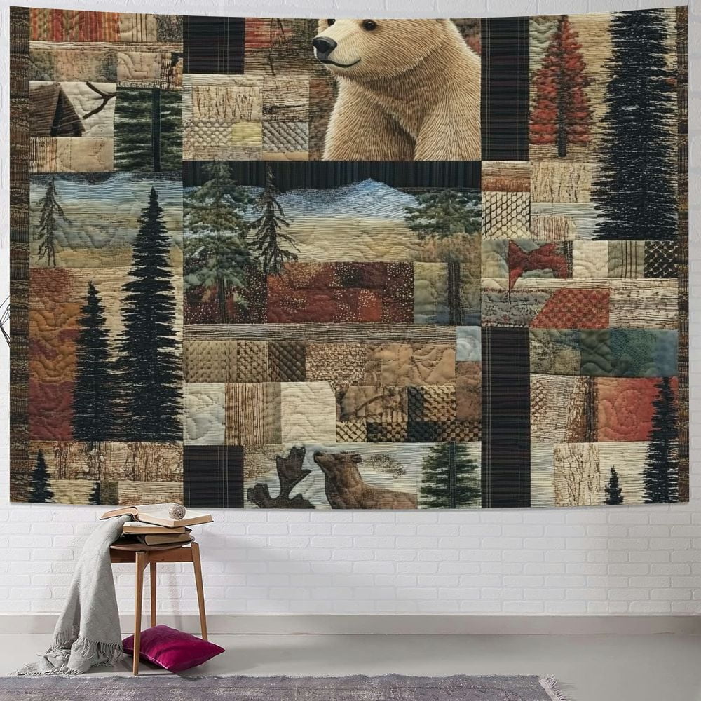 Fenyluxe Rustic Lodge Cabin Bear Moose Deer Tapestry Wall Art Wall ...