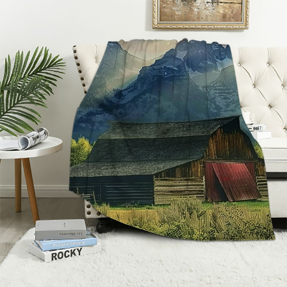 Fenyluxe Rustic Throw Blanket, Moulton Barn and Teton Mountain Range in Grand Teton National ...