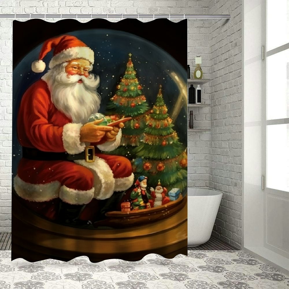 Fenyluxe Santa Claus Christmas Tree Naive Art Print Shower Curtain Set ...