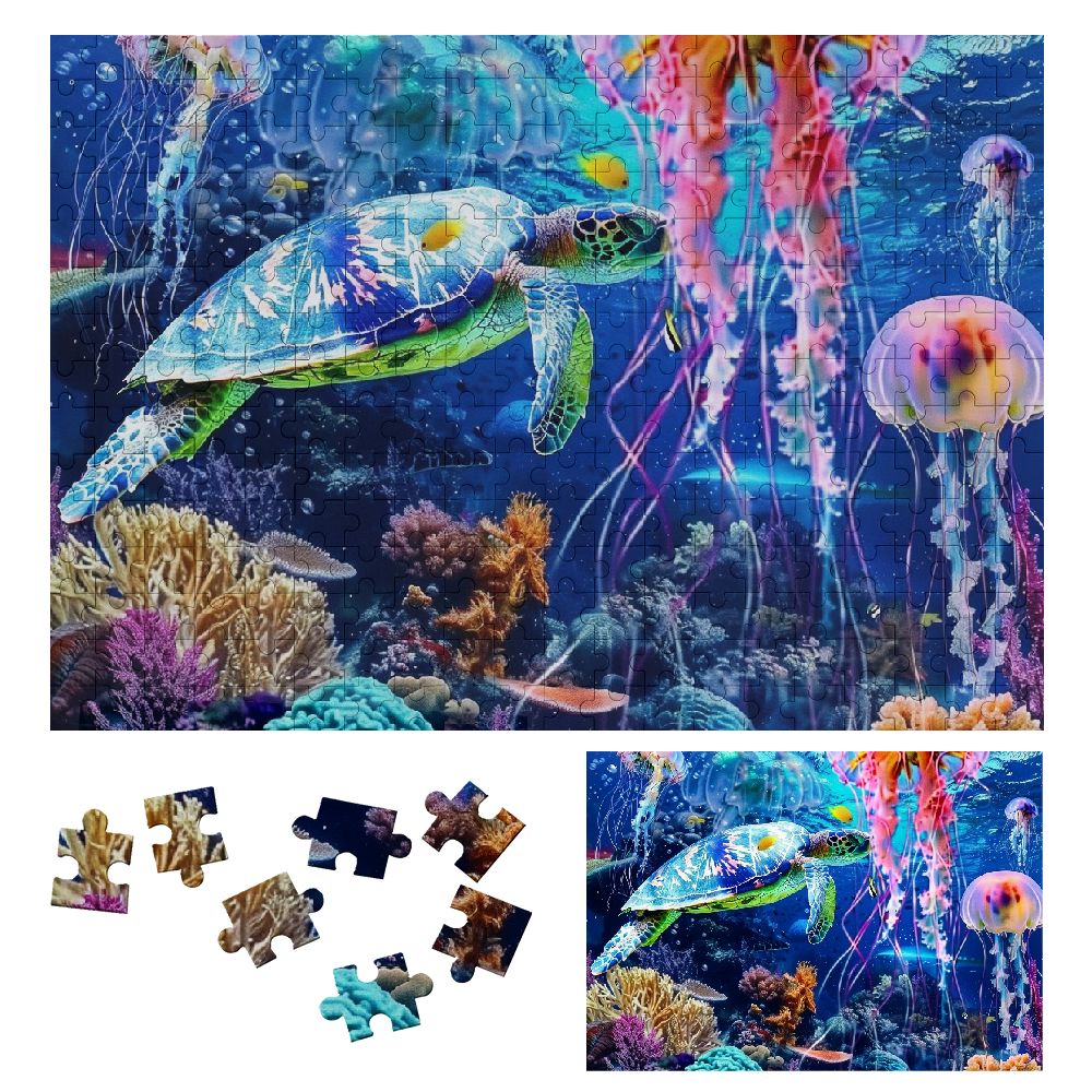 Fenyluxe Sea Turtle Jellyfish Coral Reef Wooden Jigsaw Puzzle for ...