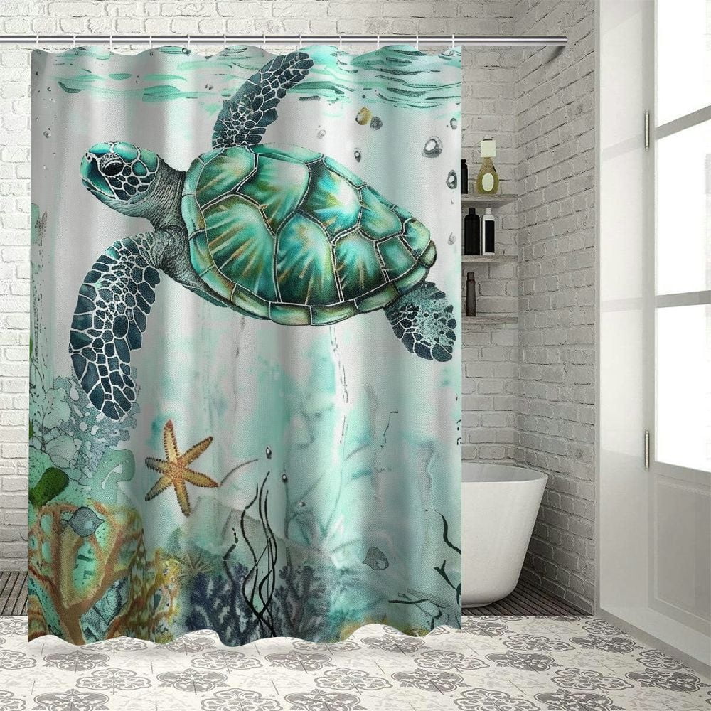 Fenyluxe Sea Turtle Shower Curtain, Blue Teal Ocean Beach Decor ...