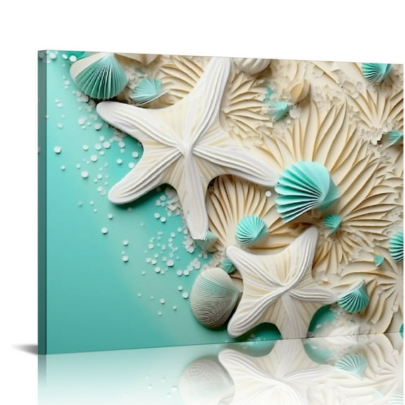 Fenyluxe Seashells Starfish Paper Texture Canvas Print Wall Decor Ready ...