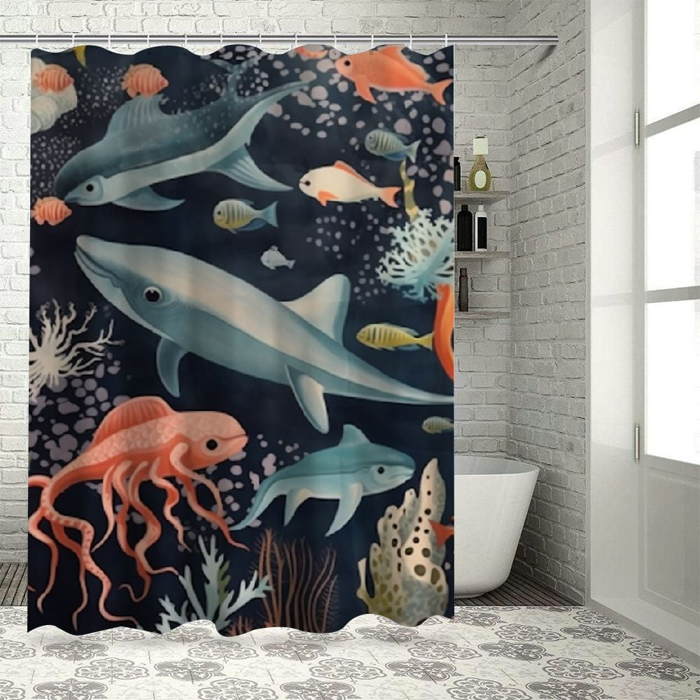 Fenyluxe Shark Kids Fish Shower Curtain for Bathroom Decor Sea Creature ...