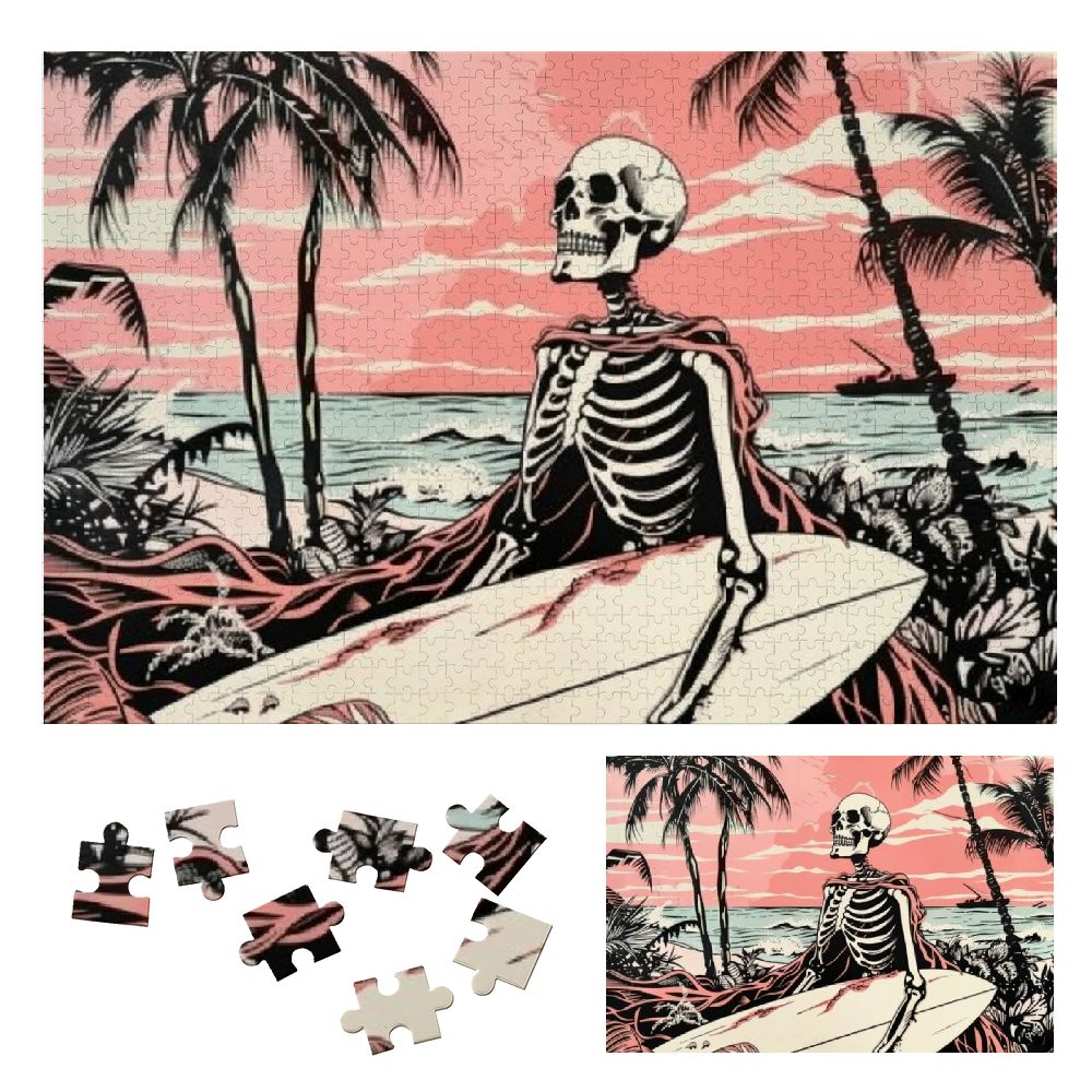 Fenyluxe Skeleton Surfer Palm Trees Wooden Jigsaw Puzzle, Impossible ...