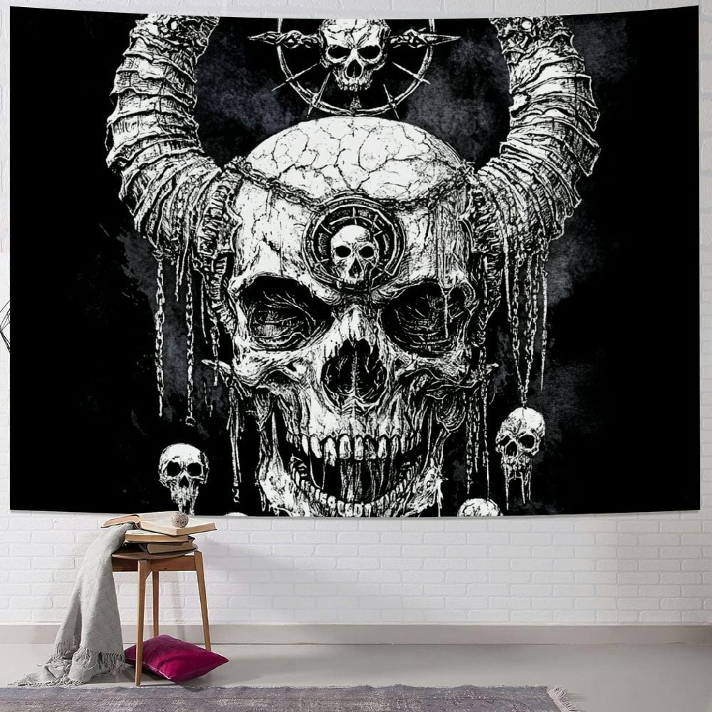 Fenyluxe Skull Tapestry Black and White Tapestries Goth Skeleton Tapestry Hippie Eyes Tapestry ...