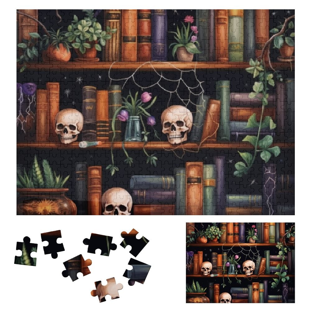 Fenyluxe Skulls Books Plants Wooden Unique Shapes Jigsaw Puzzle for ...