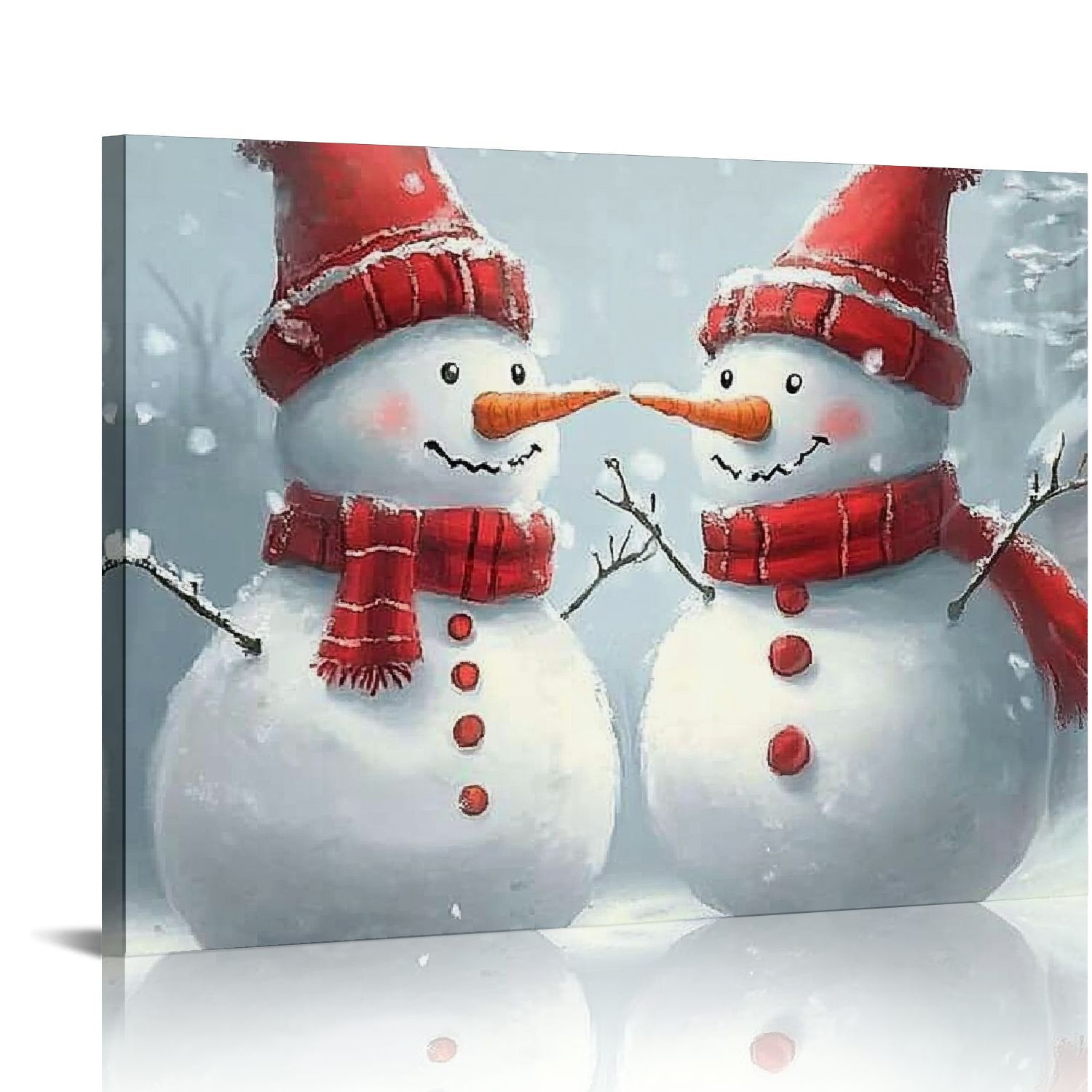 Fenyluxe Snowman Canvas Christmas Art Print, Two Cute Snowman Playing ...