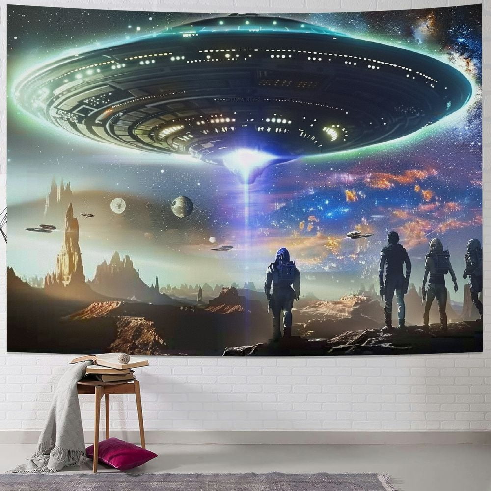 Fenyluxe Spaceship UFO Tapestry Flying Saucer Tapestry Alien Tapestry ...