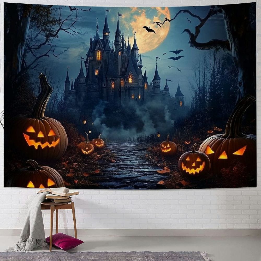 Fenyluxe Spooky Halloween Tapestry Horror Pumpkin Haunted House Wall ...
