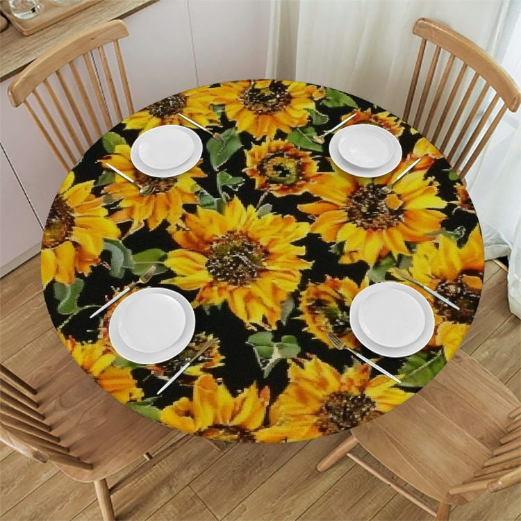 Fenyluxe Spring Sunflower Tablecloth Round Ruitic Yellow Floral Table ...