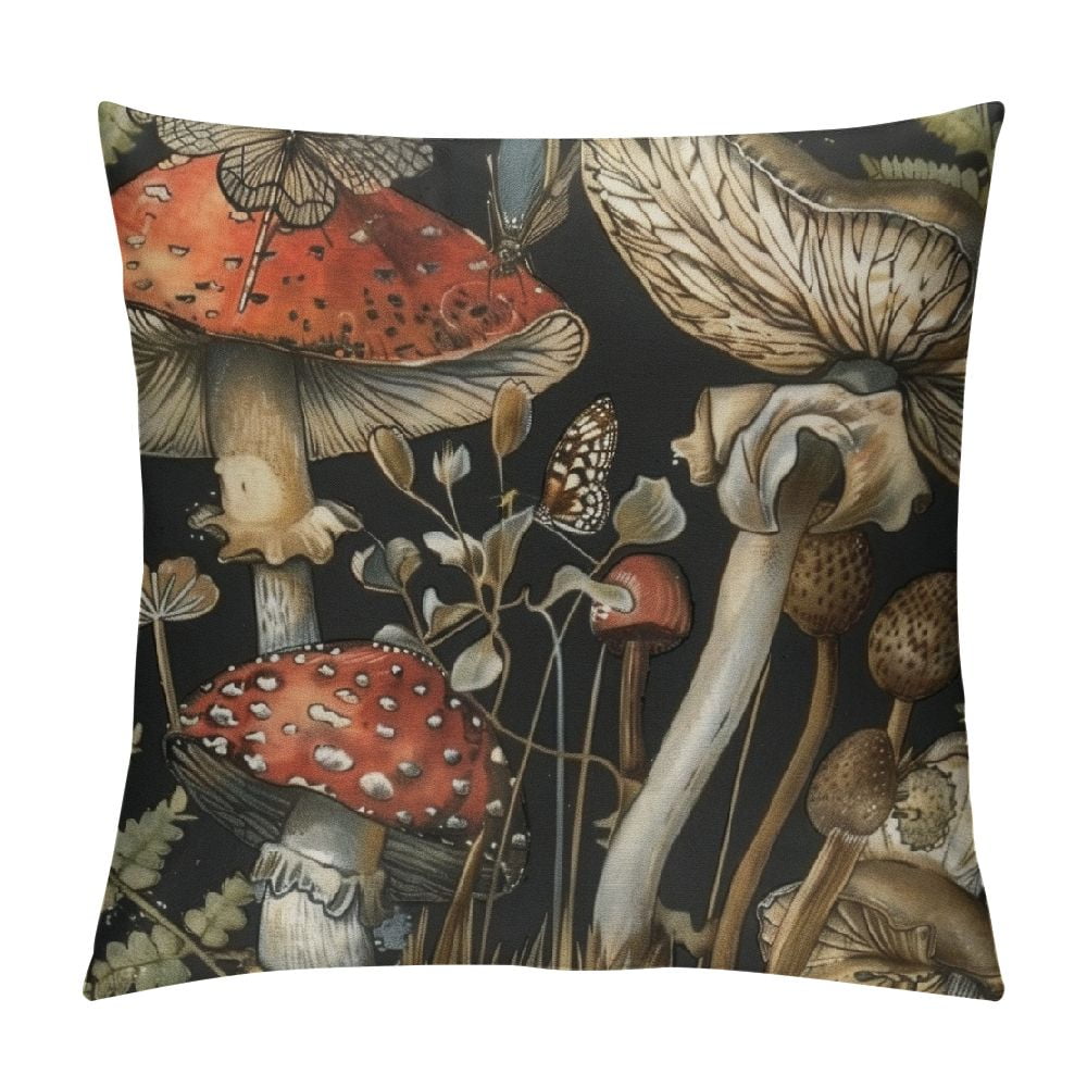 Fenyluxe Square Throw Pillow Covers Forest Mushrooms Green Leaves ...