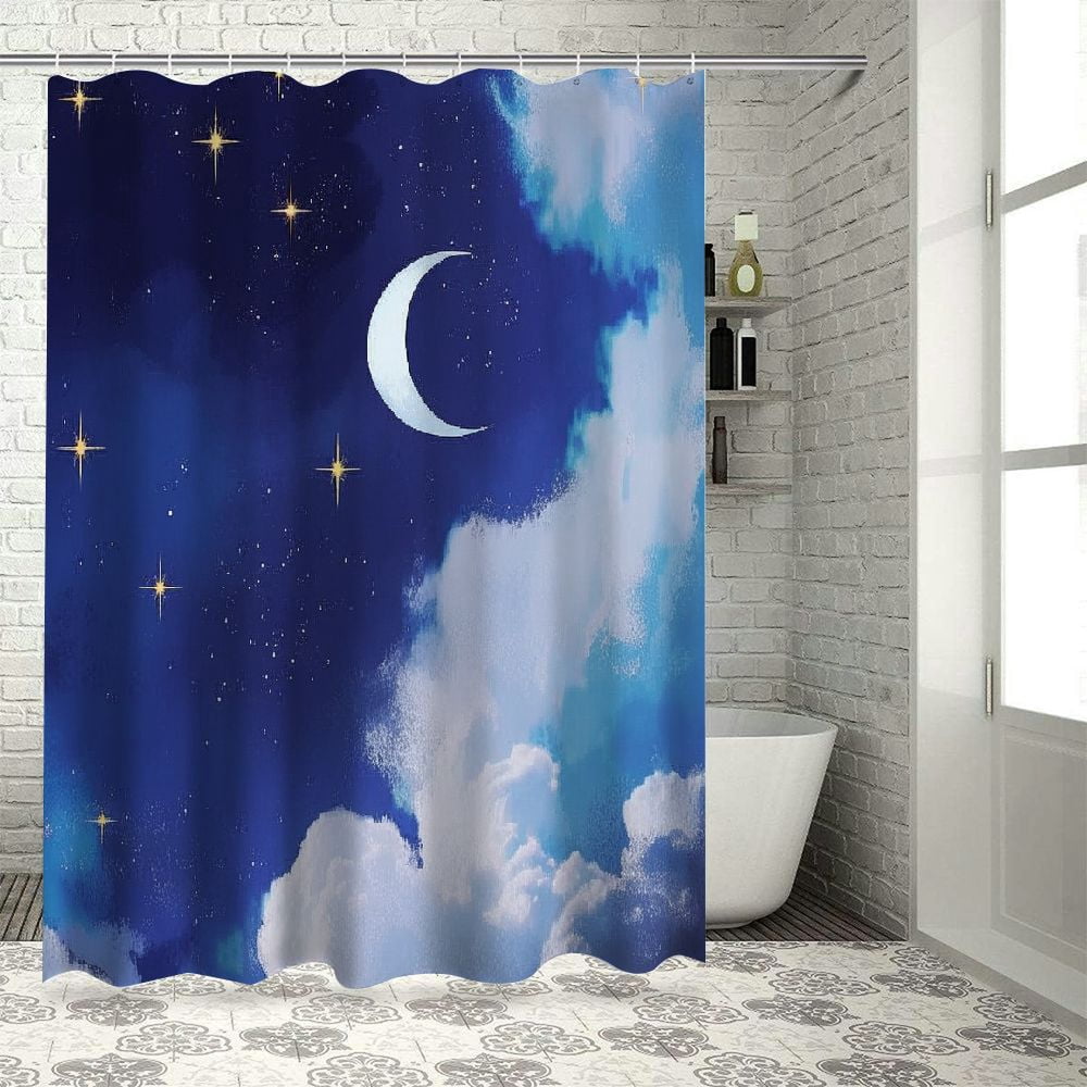 Fenyluxe Stars Crescent Moon Shower Curtain Bathroom Decor Polyester ...