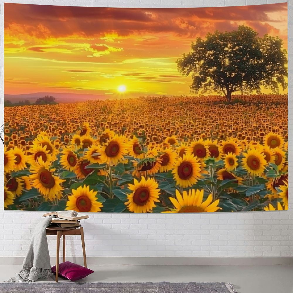 Fenyluxe Sunflower Tapestry Wall Hanging Sunset Sunflowers Field ...