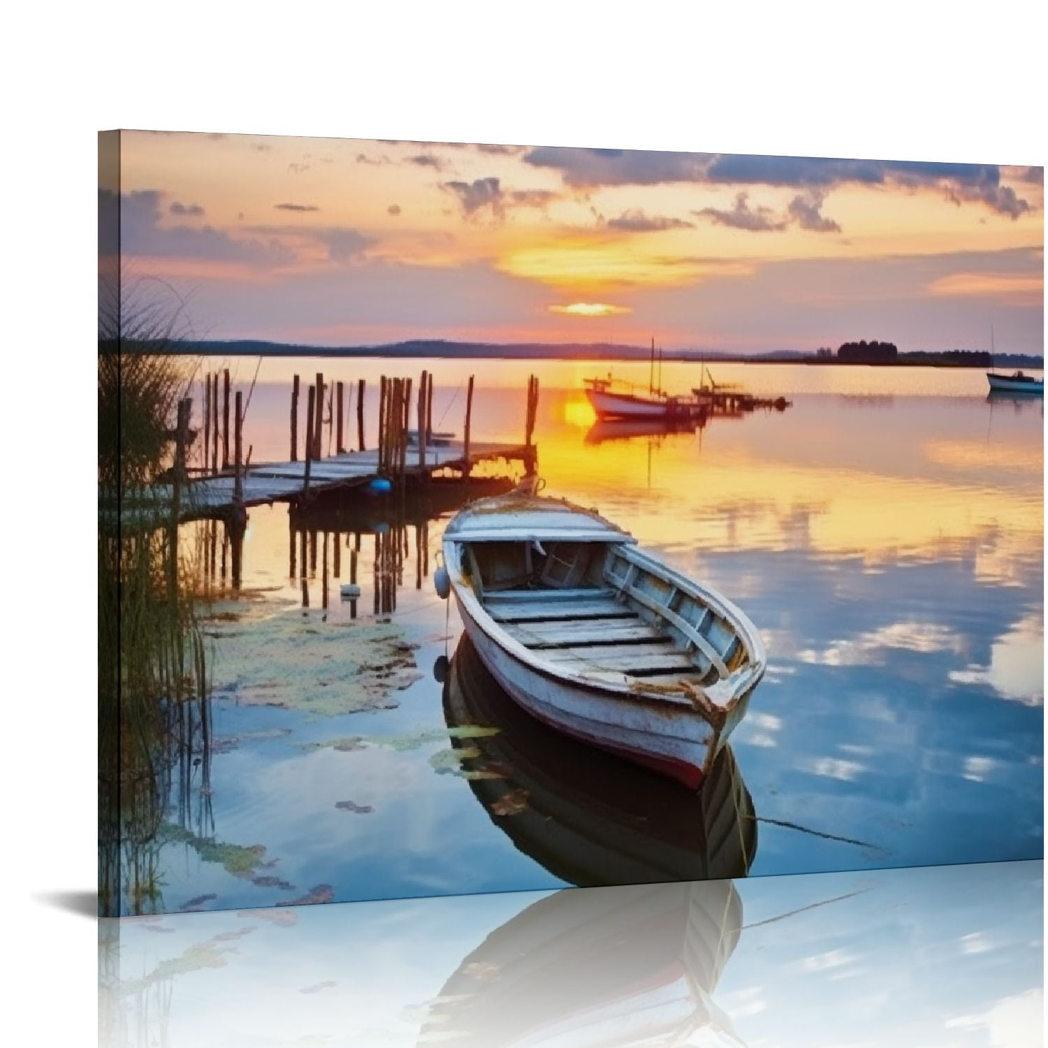 Fenyluxe Sunset Boats Dock Wall Decor Canvas Prints, Fashion Wall Art ...