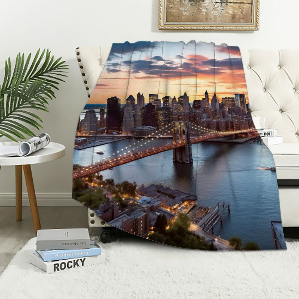 Fenyluxe Sunset Cityscape Cozy Throw Blanket Soft Plush Blankets for ...
